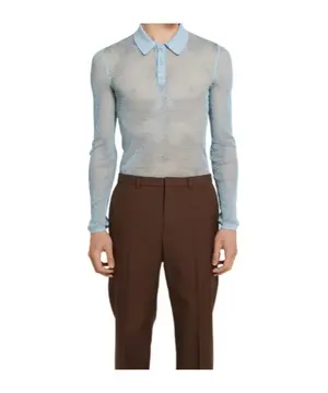 Gucci Embossed Technical Mesh Polo Top - Light Blue Flat