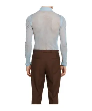 Gucci Embossed Technical Mesh Polo Top - Light Blue Flat