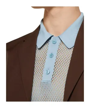 Gucci Embossed Technical Mesh Polo Top - Light Blue Flat