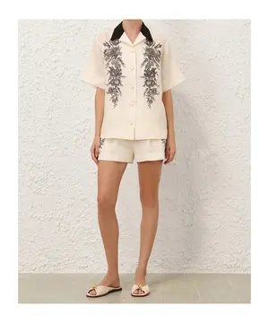 Zimmermann Floral Short Sleeve Shirt - Cream