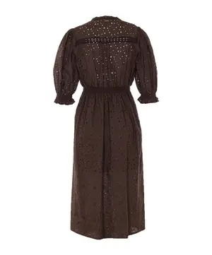 TWINSET Embroidered V-neck Midi Dress With Lace Trim