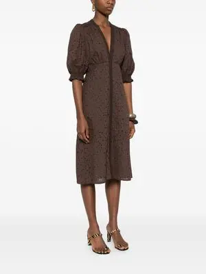 TWINSET Embroidered V-neck Midi Dress With Lace Trim