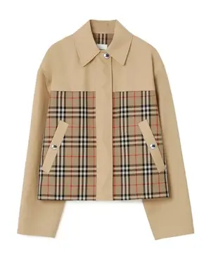 Burberry Plaid Panel Long Sleeve Jacket