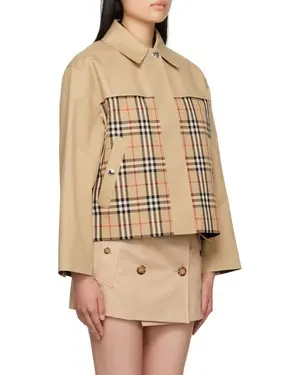 Burberry Plaid Panel Long Sleeve Jacket