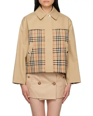 Burberry Plaid Panel Long Sleeve Jacket