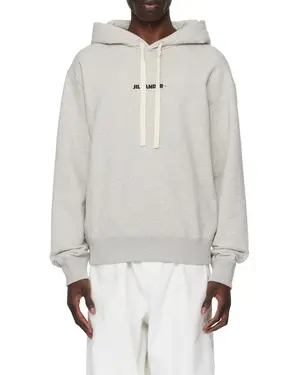 JIL SANDER Logo Printed Drawstring Hoodie - White