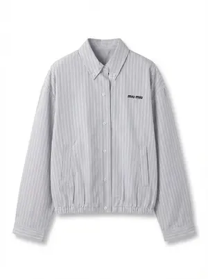 Miu Miu Logo Embroidered Striped Shirt Jacket