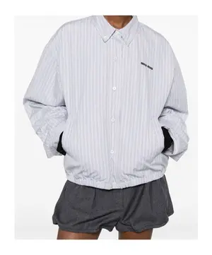 Miu Miu Logo-embroidered Striped Shirt Jacket