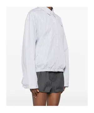 Miu Miu Logo-embroidered Striped Shirt Jacket