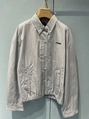 Miu Miu Logo-embroidered Striped Shirt Jacket