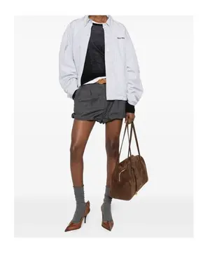 Miu Miu Logo-embroidered Striped Shirt Jacket