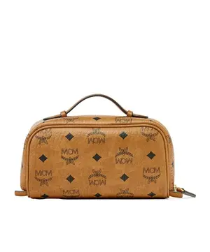 Mcm Ottomar Small Toiletry Bag In Visetos Monogram Canvas - Cognac