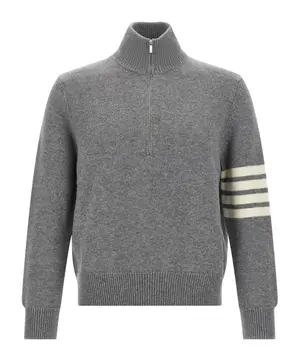 Thom Browne Striped Funnel Neck Half-zip Sweater