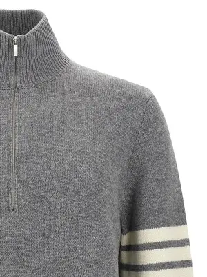 Thom Browne Striped Funnel Neck Half-zip Sweater