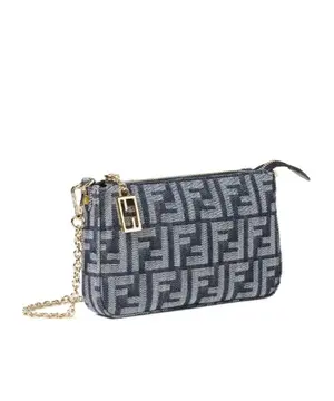 Fendi Baguette Ff Jacquard Pouch With Chain Strap - Blue