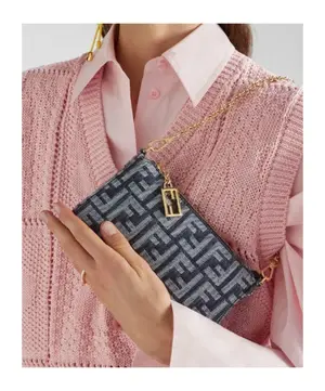 Fendi Baguette Ff Jacquard Pouch With Chain Strap - Blue