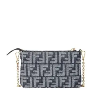 Fendi Baguette Ff Jacquard Pouch With Chain Strap - Blue