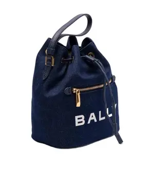 Bally Logo Printed Bar Mini Bucket Bag - Blue