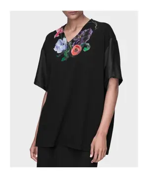 MAISON MARGIELA Floral Printed V-neck T-shirt - Black