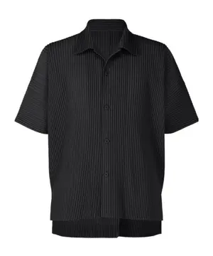 Issey Miyake Homme Plissé Short Sleeved Pleated Buttoned Shirt - Black