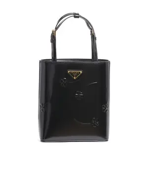 Prada Logo-triangle Floral-embossed Tote Bag