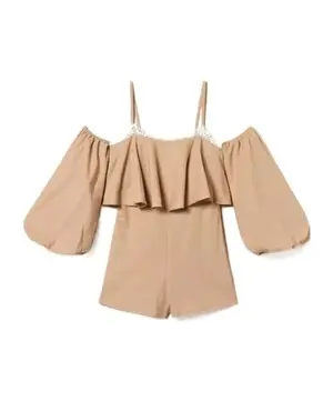 TWINSET Lace Trim Playsuit With Detachable Puff Sleeves - Nude