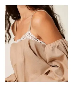 TWINSET Lace Trim Playsuit With Detachable Puff Sleeves - Nude