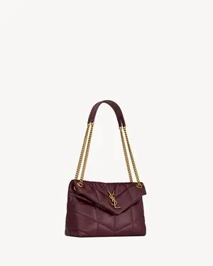 Saint Laurent Puffer Logo Plaque Small Shoulder Bag - Deep Ruby Red