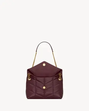 Saint Laurent Puffer Logo Plaque Small Shoulder Bag - Deep Ruby Red