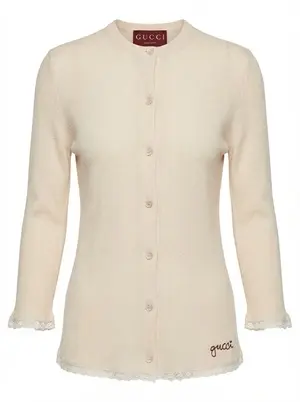 Gucci Embroidered Rib Cardigan - Nude