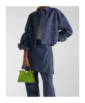 Fendi Ff Reverse Cropped Denim Jacket - Navy Blue