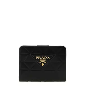 Prada Triangle Logo Plaque Bi-fold Wallet - Black