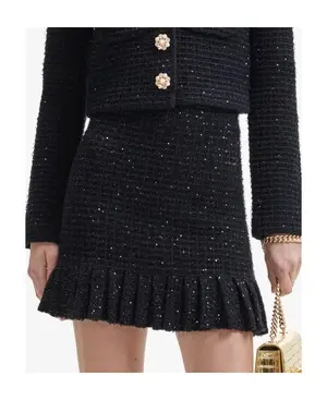 SELF-PORTRAIT Embellished Pleated Knit Mini Skirt
