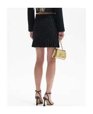 SELF-PORTRAIT Embellished Pleated Knit Mini Skirt