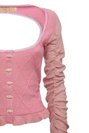 CORMIO Backless Knit Sweater With Floral Buttons