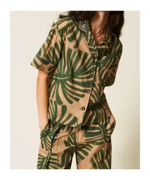 TWINSET Tropical Print Embellished Shirt - Green
