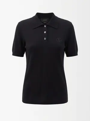 Gucci Embroidered Cashmere Silk Polo Shirt