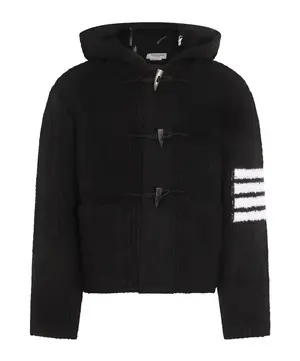 Thom Browne Logo Detailed Hooded Jacket - Black