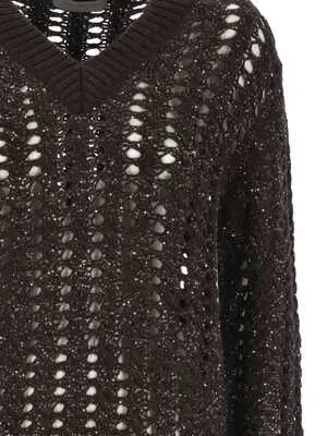D.exterior Open Knit V-neck Sweater