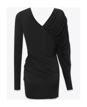 Saint Laurent Draped Long-sleeved Dress - Black