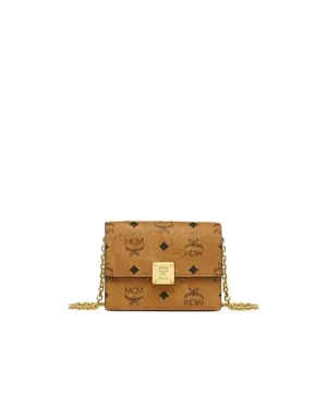 Mcm Visetos Logo Plaque Crossbody Bag - Cognac
