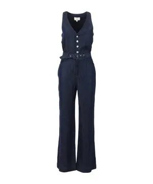 7 For All Mankind Sleeveless V-neck Belted Wide-leg Jumpsuit - Black