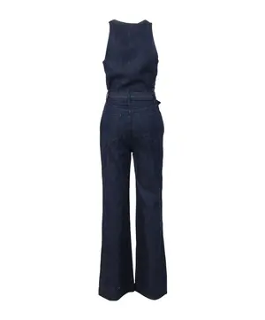 7 For All Mankind Sleeveless V-neck Belted Wide-leg Jumpsuit - No