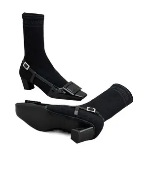 ROGER VIVIER Belle Vivier Sock Lacquered Buckle Ankle Boots