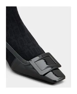 ROGER VIVIER Belle Vivier Sock Lacquered Buckle Ankle Boots