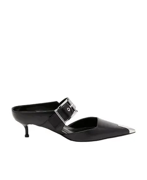 Alexander McQueen Punk Buckle Pointed Toe Mules - Black