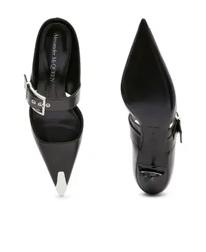 Alexander McQueen Punk Buckle Pointed Toe Mules - Black