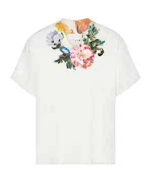 MAISON MARGIELA Floral Printed V-neck T-shirt - White