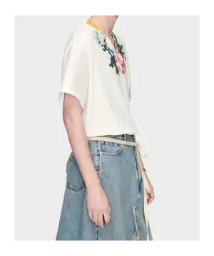 MAISON MARGIELA Floral Printed V-neck T-shirt - White