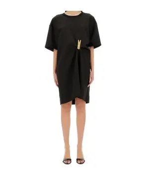 Moschino Round Neck Short Sleeve Dress With Gold Clothespin Detail